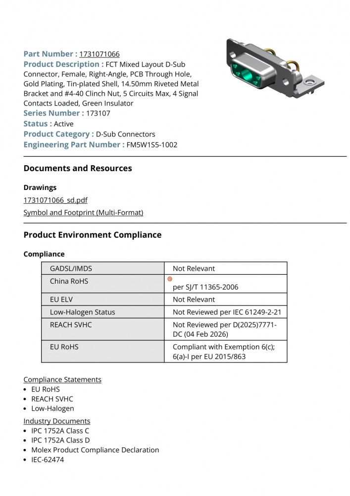 MOLEX 1731071066 technical drawing page 1