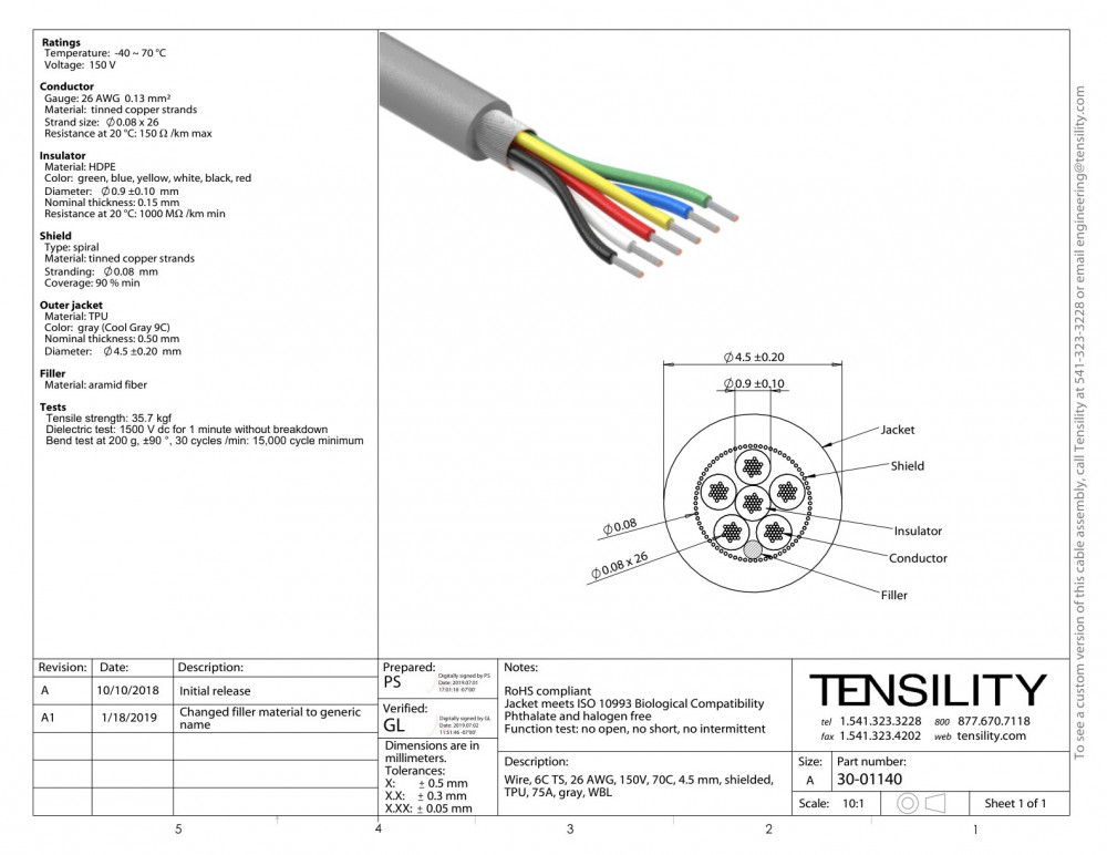 Tensility International 30-01140 cable specification drawing