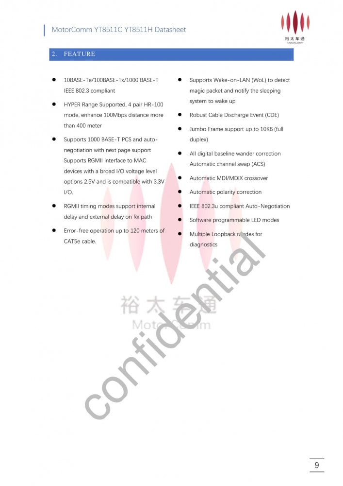 YT8511C datasheet page 10
