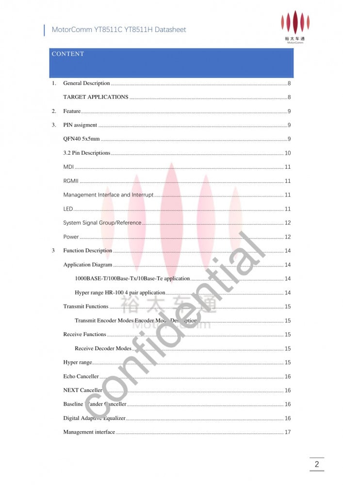 YT8511C datasheet page 3