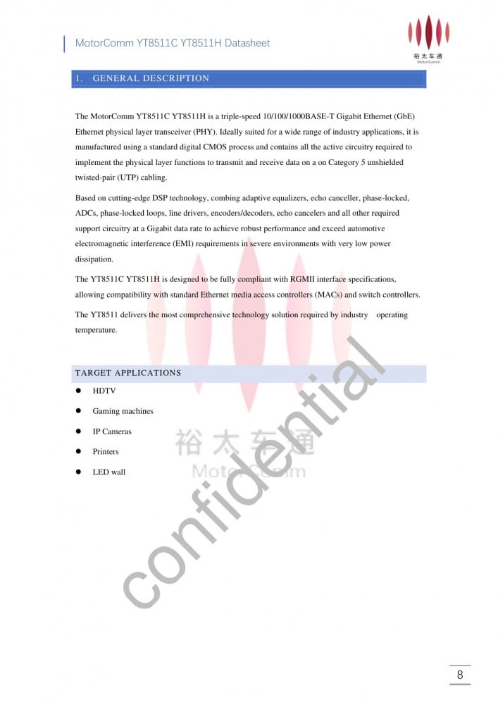YT8511C datasheet page 9
