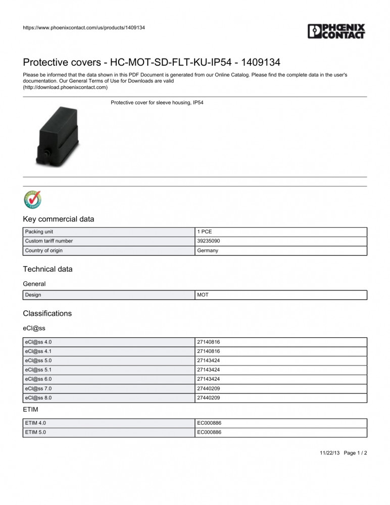Phoenix Contact 1409134 product catalog image
