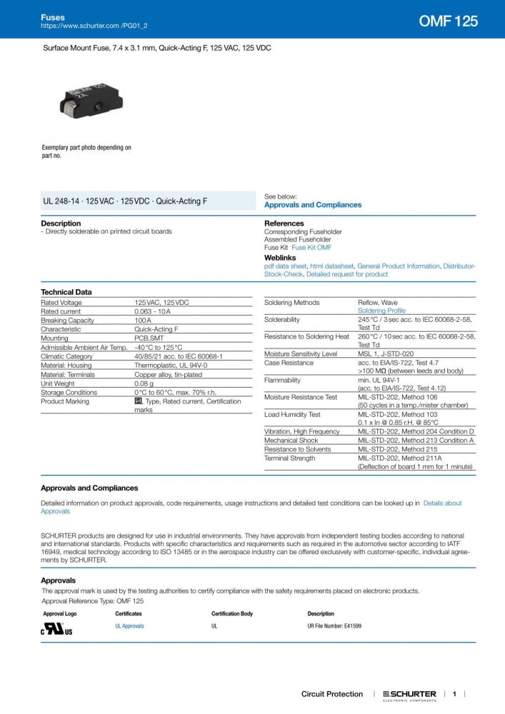 SCHURTER 3404.0021.11 datasheet page 1