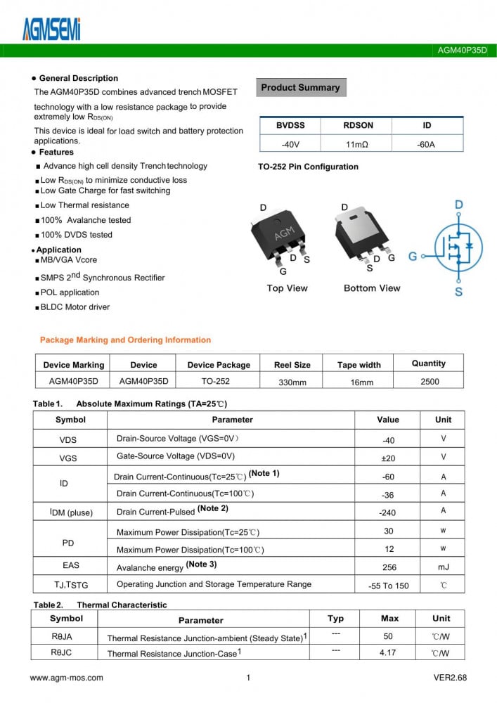 AGM40P35D datasheet page 1