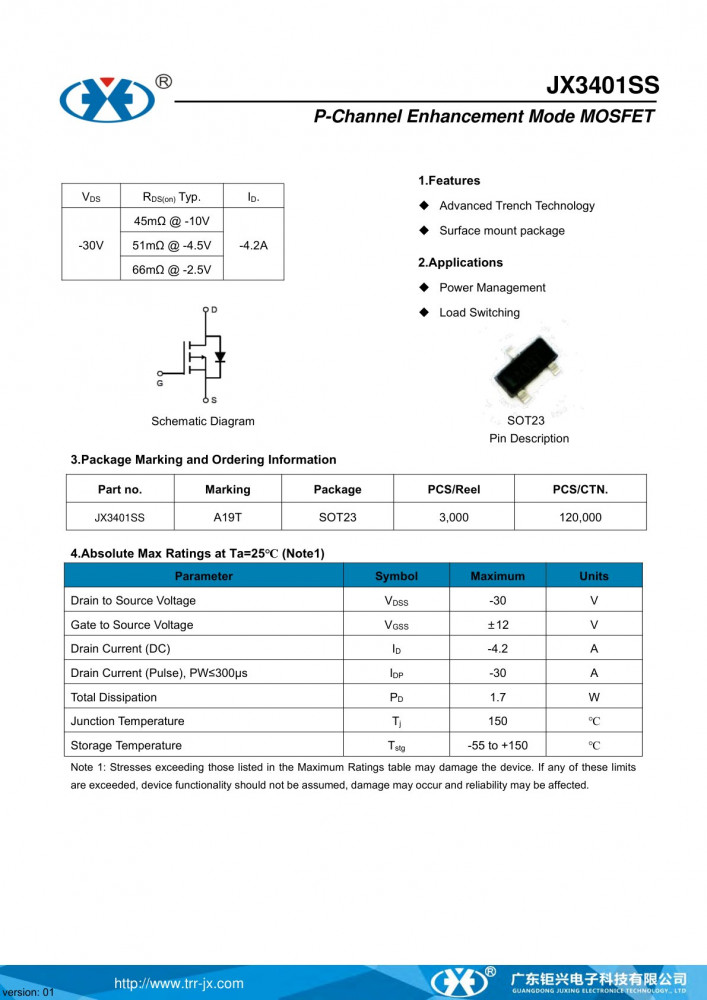 JX3401SS datasheet page 1