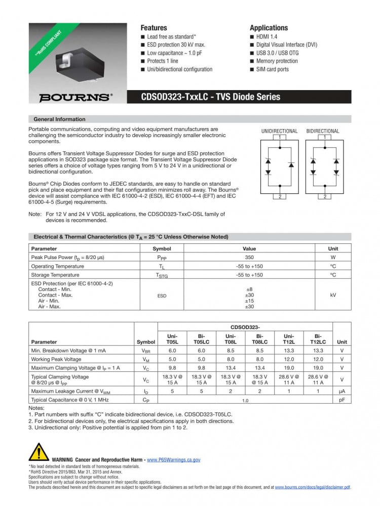 CDSOD323-T15LC datasheet page 1