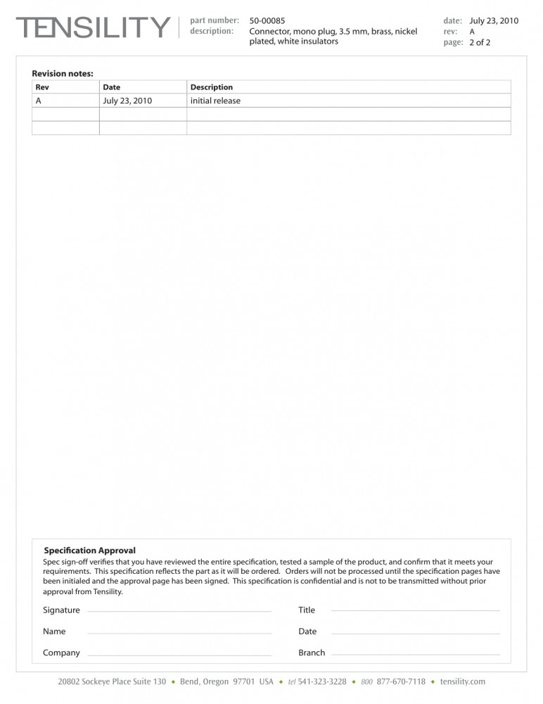 Tensility International 50-00085 product specification page 2