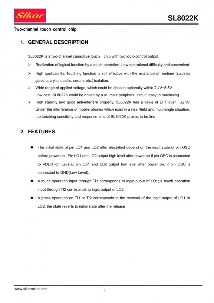 SL8022KS datasheet page 1