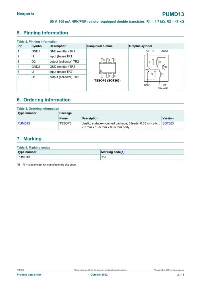 PUMD13 datasheet page 2