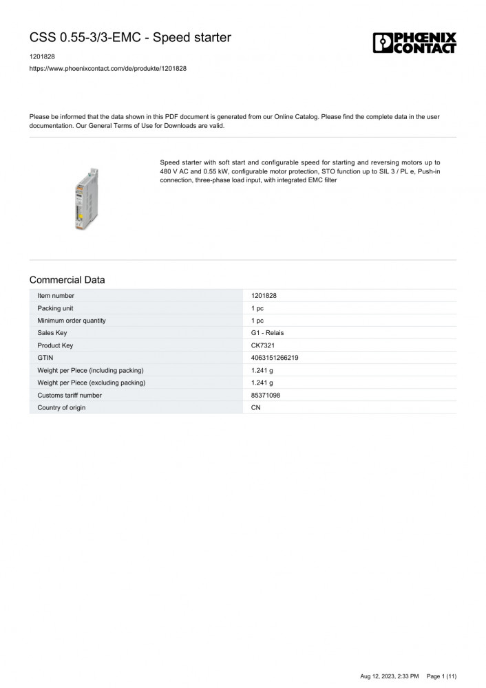 Phoenix Contact 1201828 document page 1