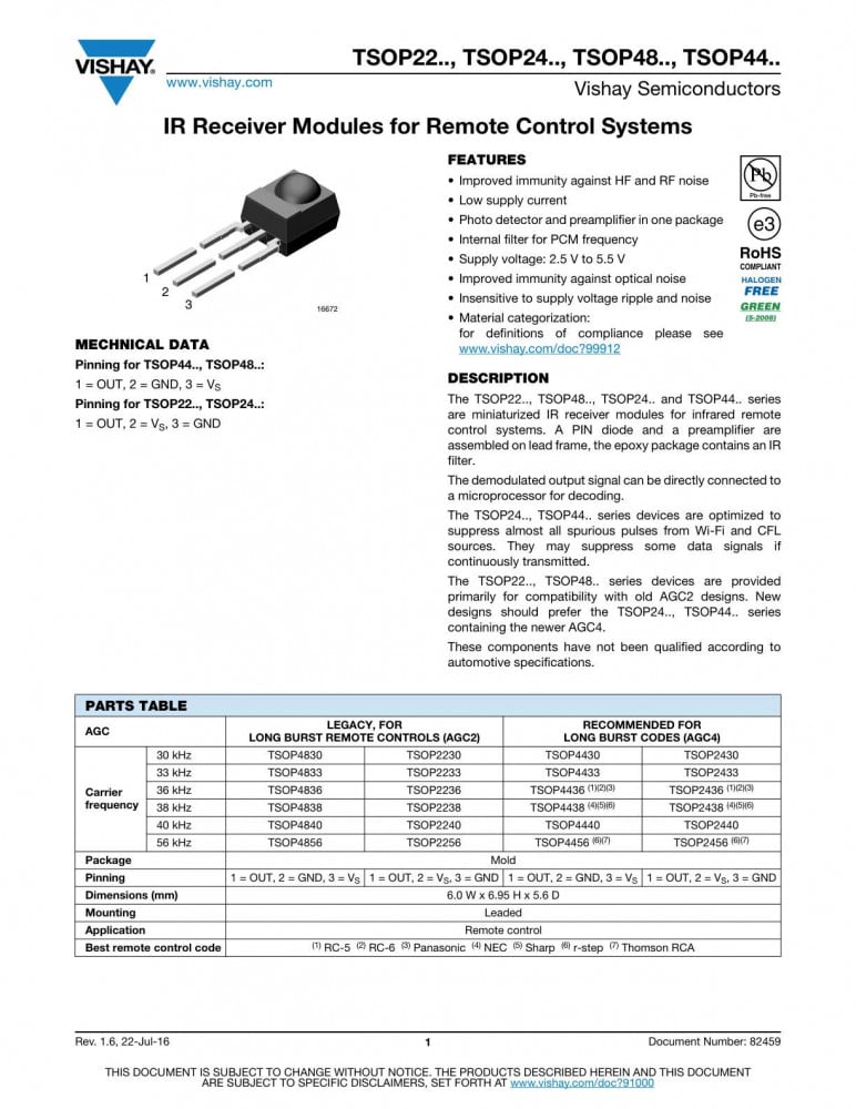 TSOP4840 datasheet page 1