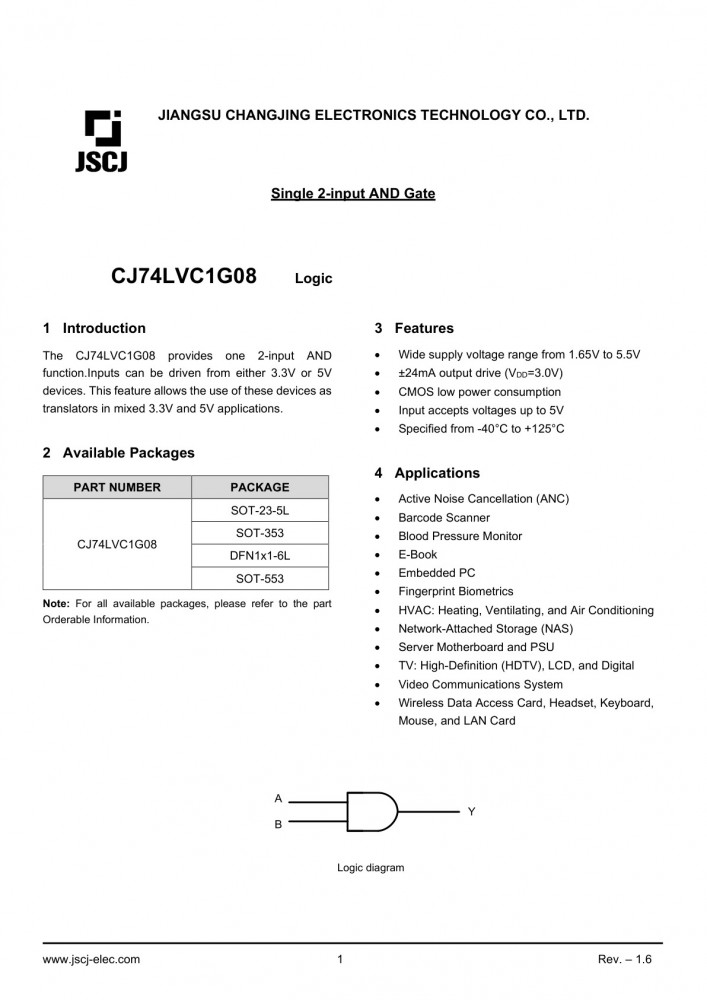 CJ74LVC1G08R5N datasheet page 1