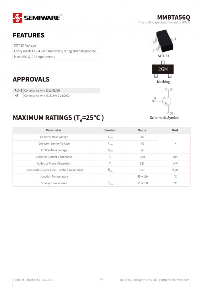 MMBTA56Q datasheet page 1