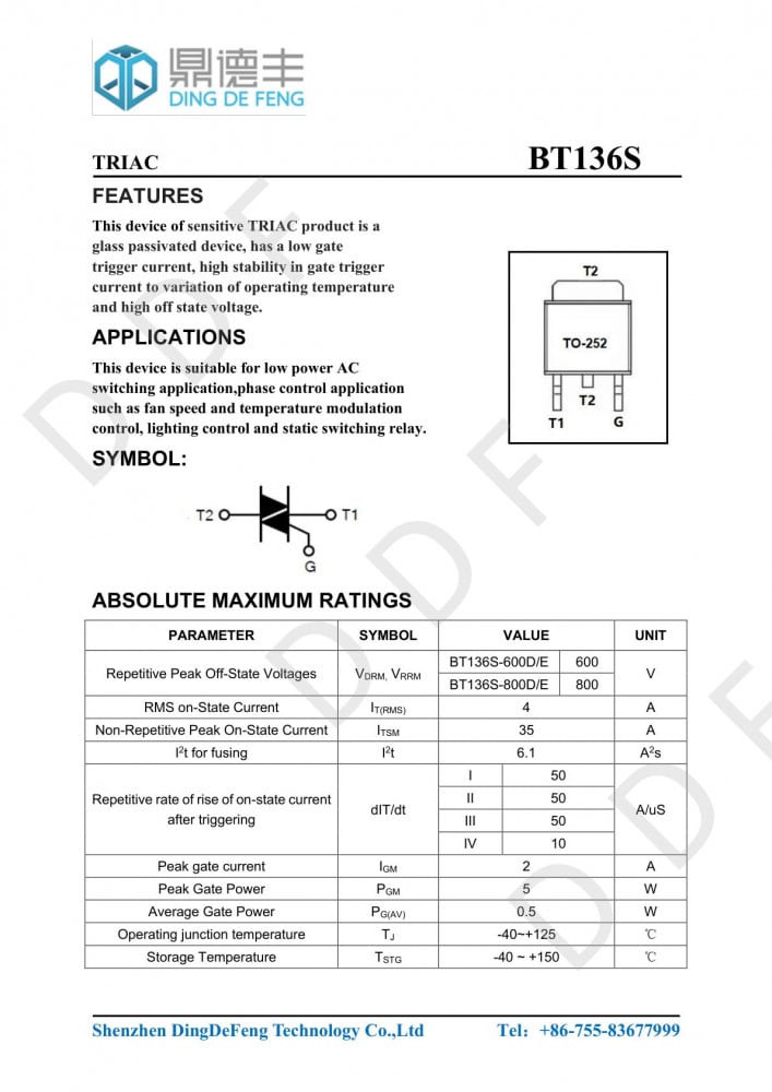 BT136S-800E datasheet page 1