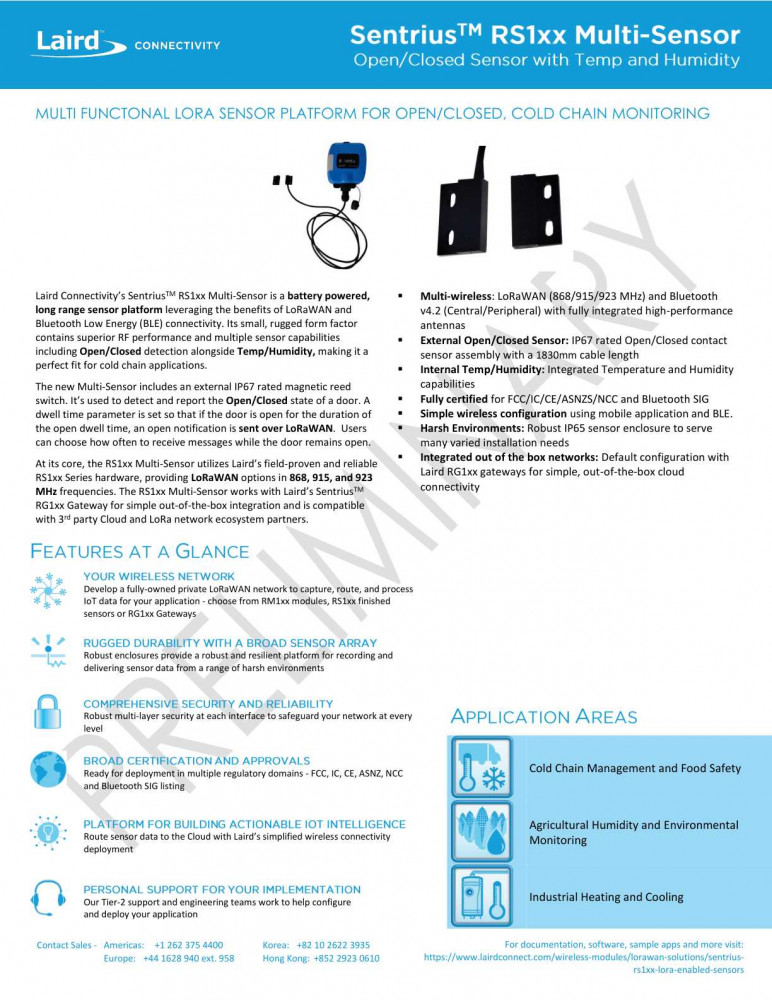 Sentrius RS1xx Multi-Sensor technical document image, page 1