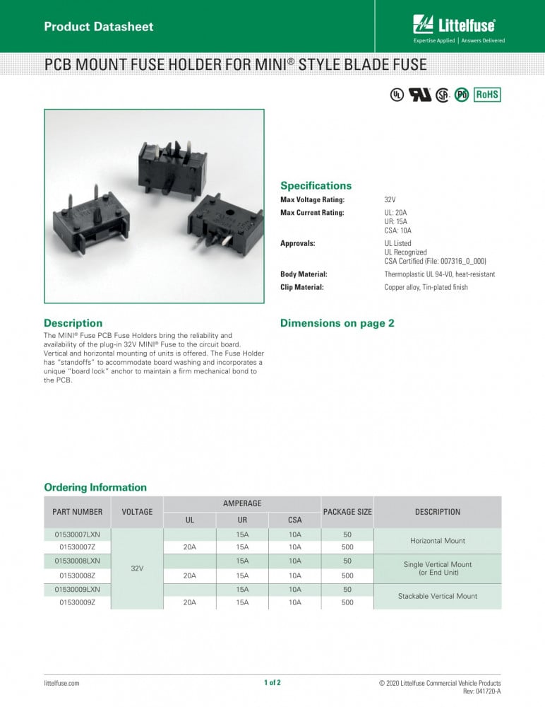 Littelfuse 01530008Z product specification page