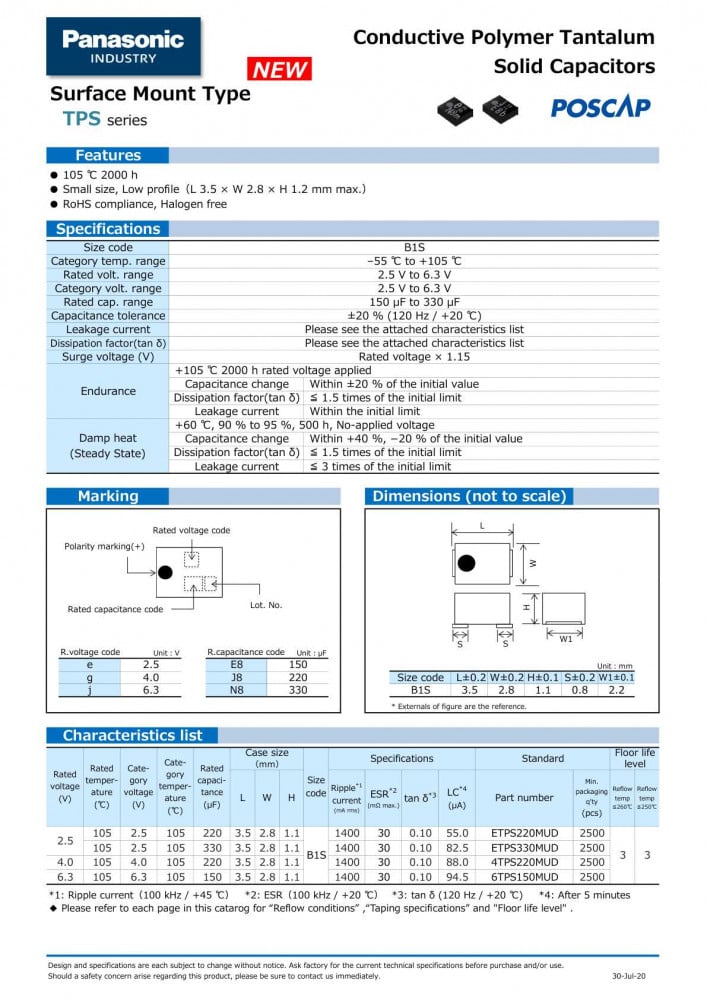 Panasonic TPS series technical document page 1
