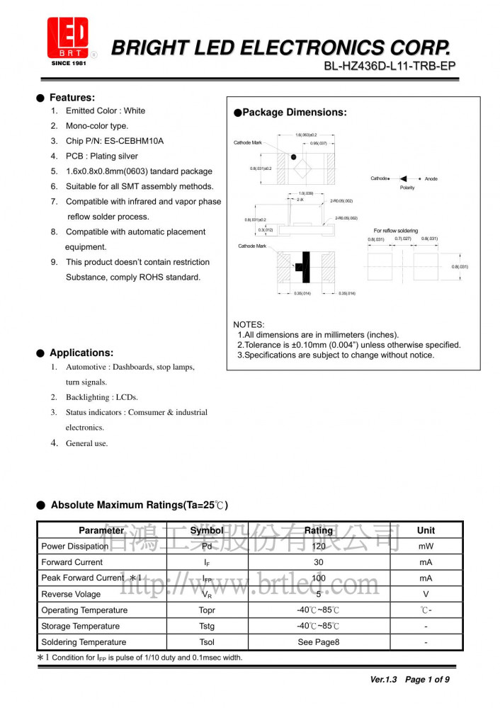 BL-HZ436D-L11-TRB-EP datasheet page 1
