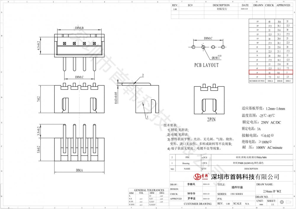 2.54mm-3P WZ specification page 1