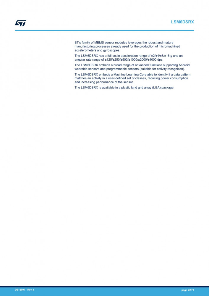 LSM6DSRX technical document page 2