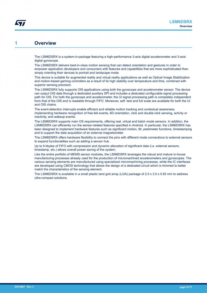LSM6DSRX technical document page 3