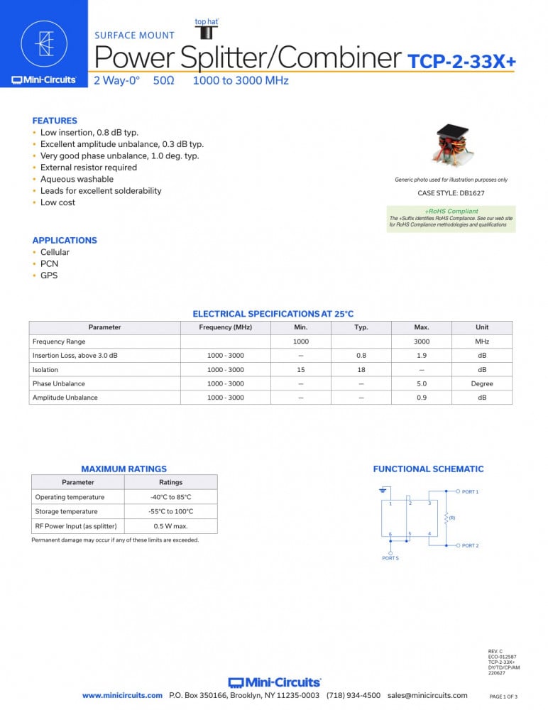 TCP-2-33X+ datasheet page 1