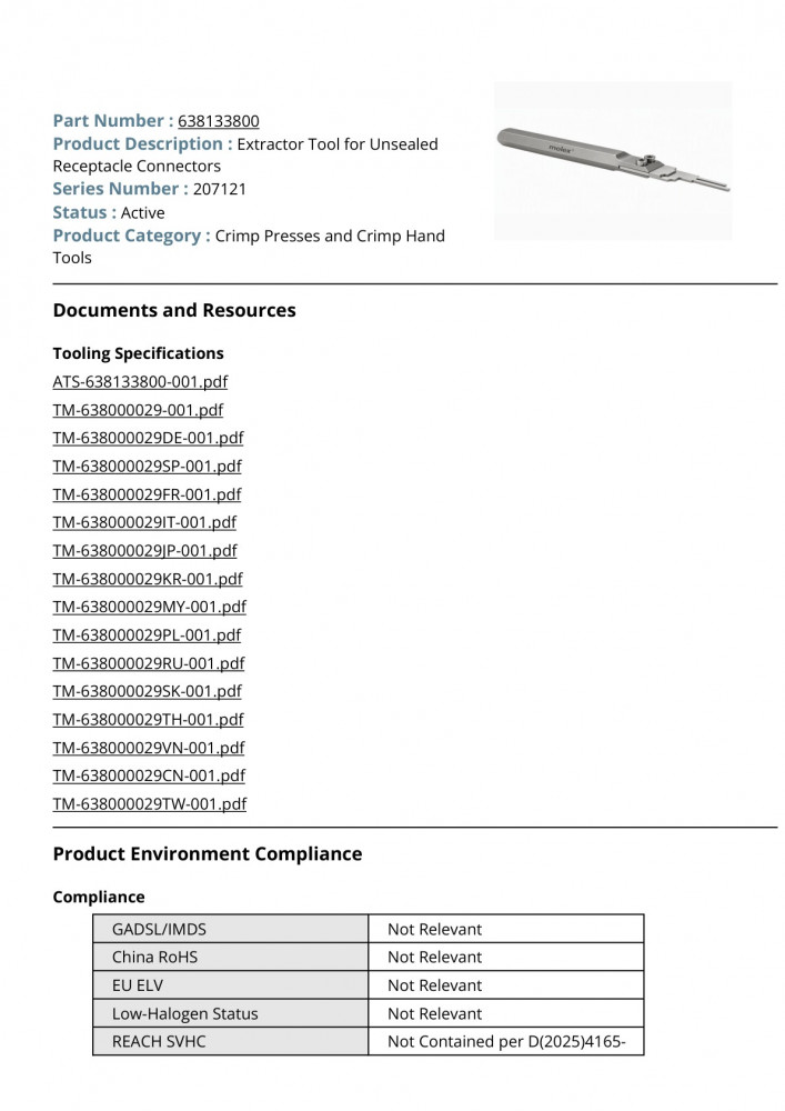 Molex 638133800 tooling document page 1