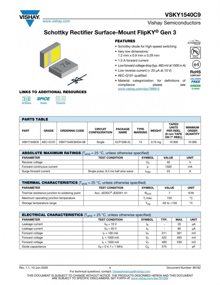 VSKY1540C9 datasheet page 1
