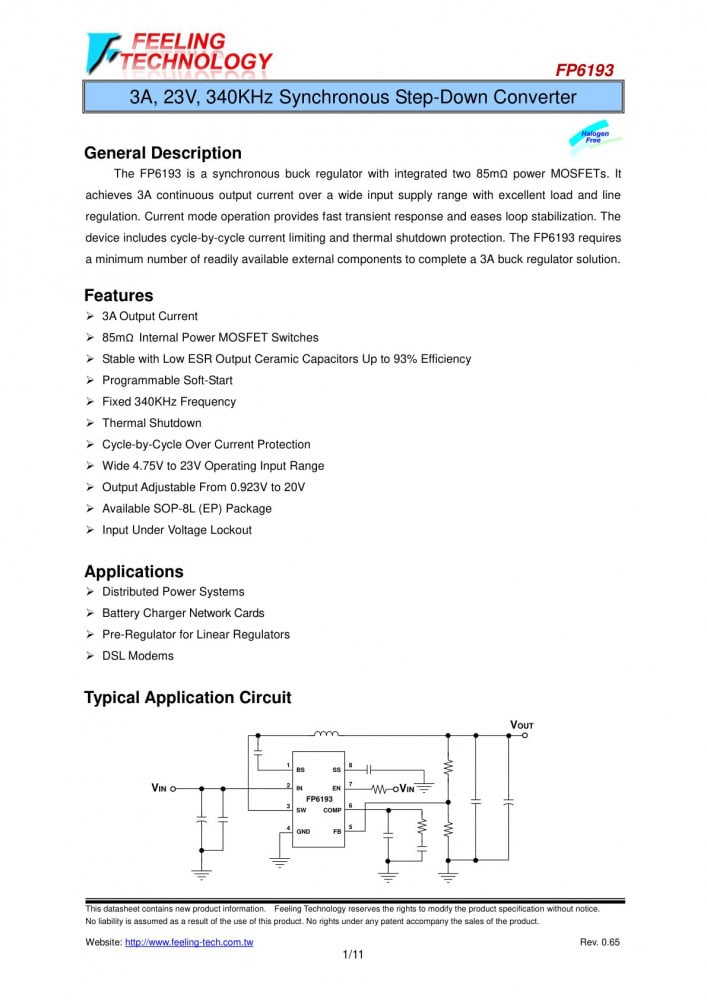 FP6193 datasheet page 1
