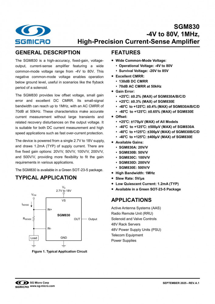 SGM830 datasheet page 1
