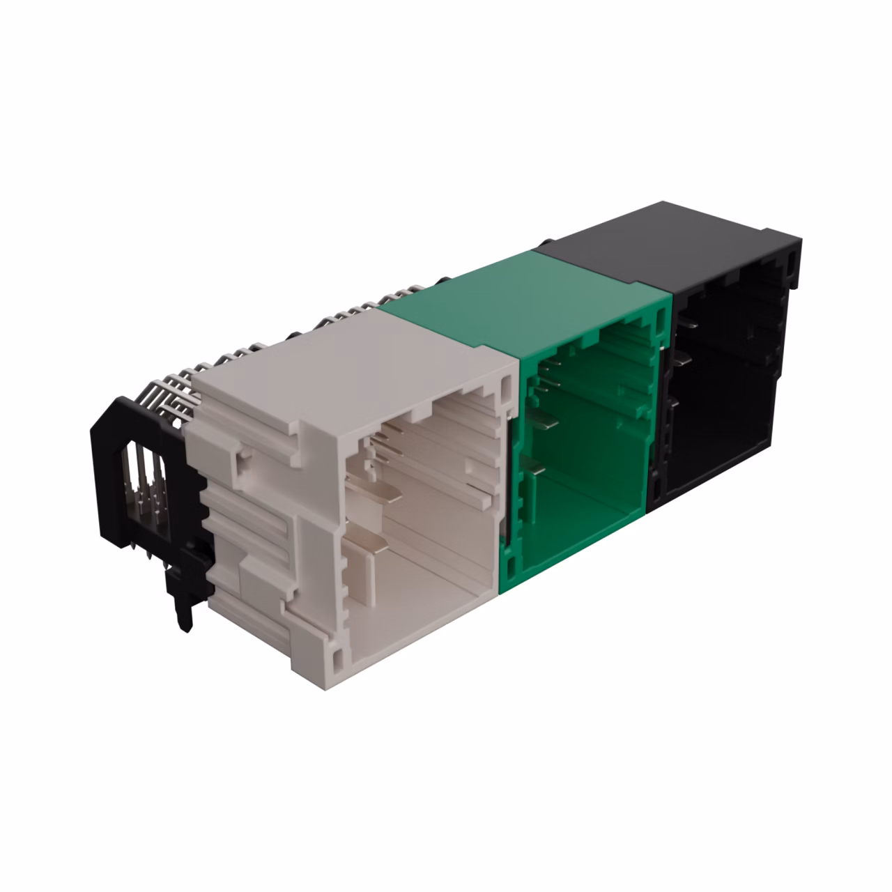 stAK50h 3 Bay Right-Angle Hybrid Header, 62 Circuits, Bay 1: 25 Circuits/Key 2; Gray; Bay 2: 25 Circuits/Key 1/Green; Bay 3: 12 Circuits/Key 1/Black; Tray for sale