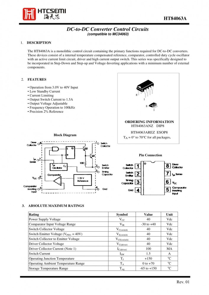 HT84063AREZ technical document page 1