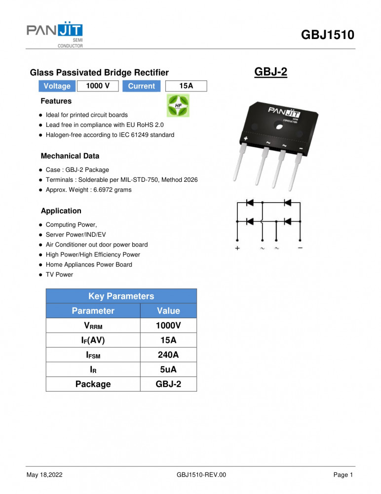 GBJ1510 datasheet page 1