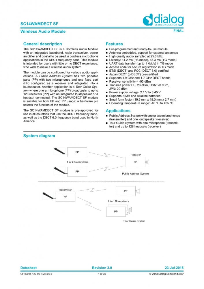 SC14WAMDECT SF01T documentation page 1