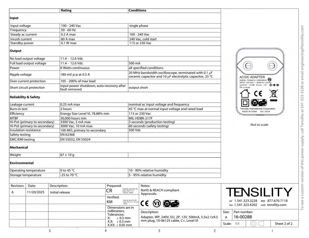Tensility 16-00288 product drawing, sheet 2
