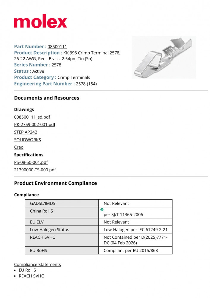 MOLEX KK 396 connector document page 1