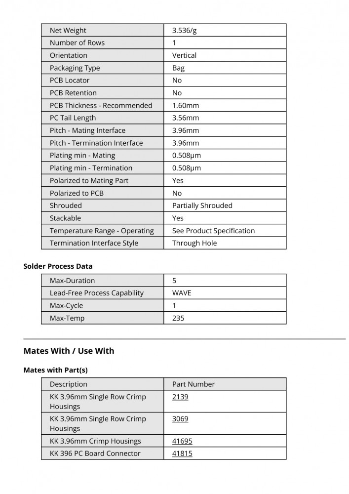 Technical document page 3 for MOLEX 26612130