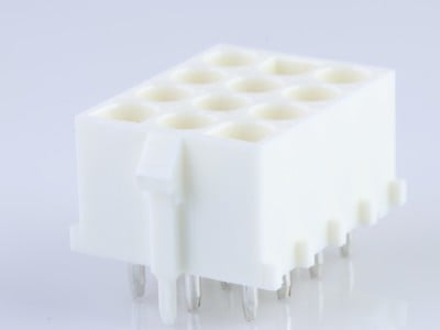 MLX Power Connector Header, 6.35mm Pitch, Socket Terminals, 2.13mm Contact Diameter, Vertical, with Plastic Polarizing Peg, 12 Circuits, Nylon 94V-2, Natural (Translucent), Lead-Free