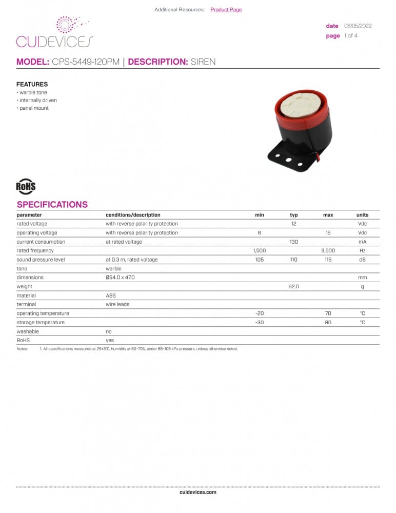 CPS-5449-120PM datasheet page 1