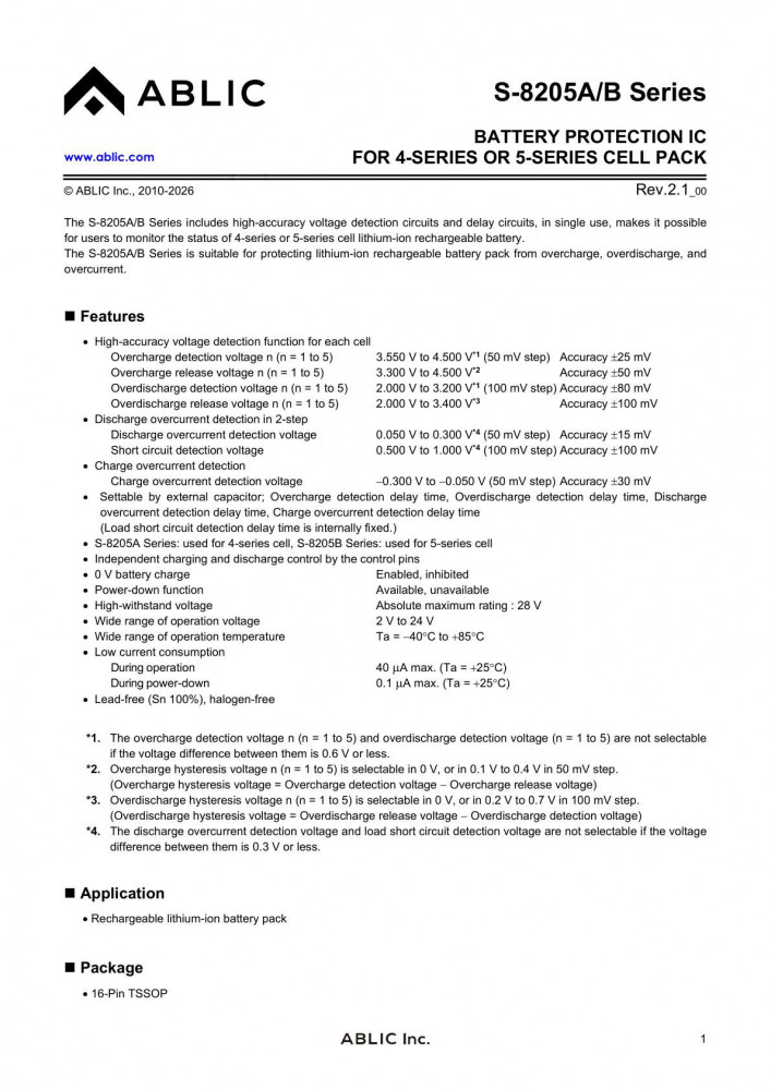 S-8205A/B datasheet page 1