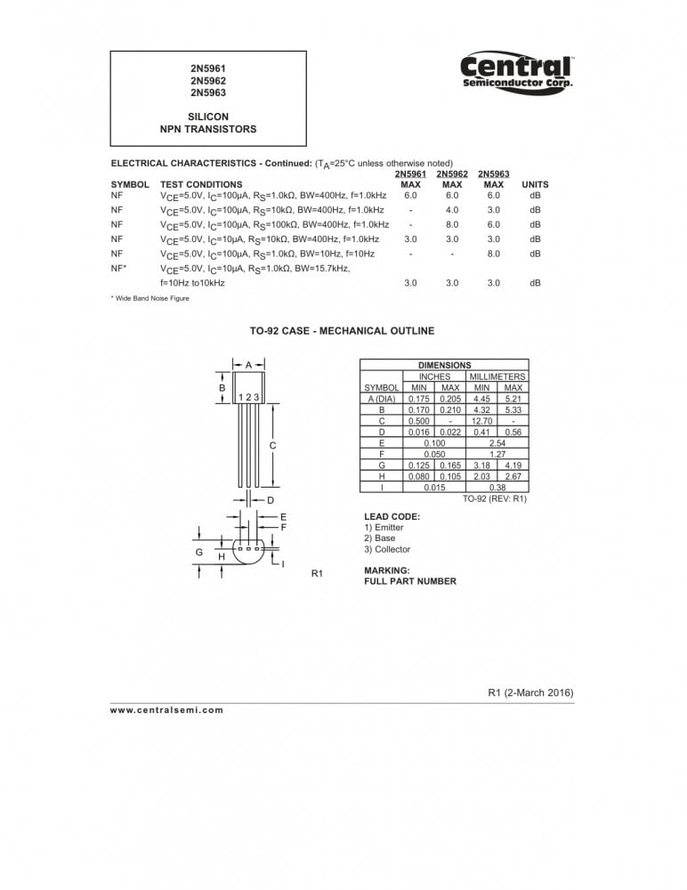 Central 2N5962 PBFREE datasheet page 2