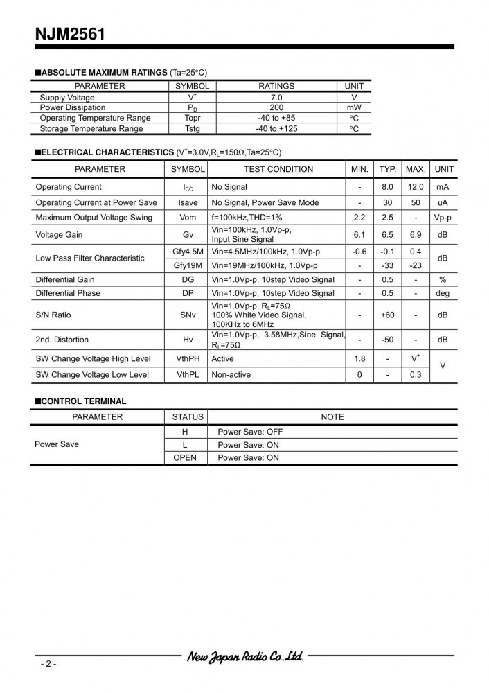 NJM2561 datasheet page 2