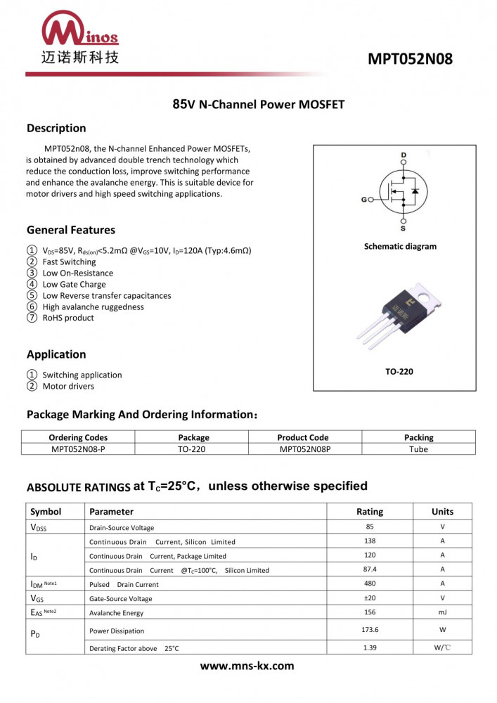 MPT052N08P datasheet page 1