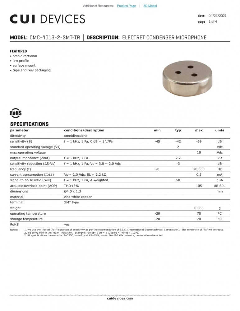 CMC-4013-2-SMT-TR product documentation page 1