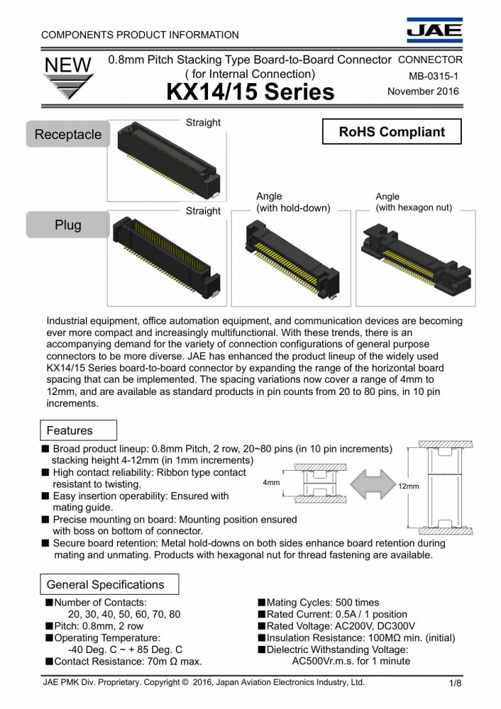 JAE KX14/15 Series document page 1