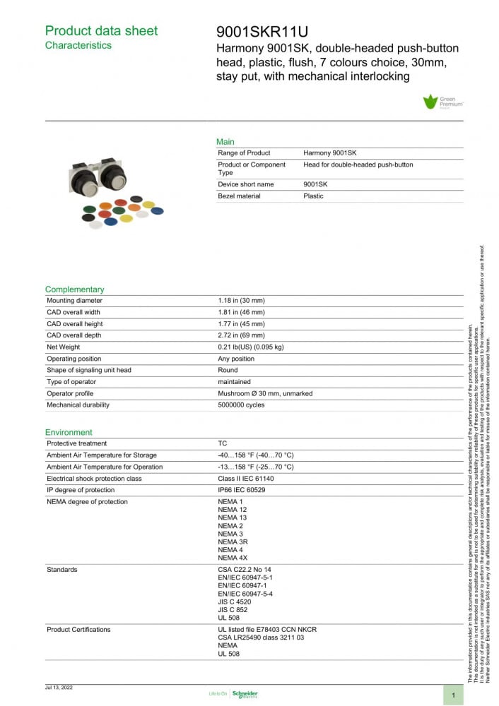 9001SKR11U technical document page 1