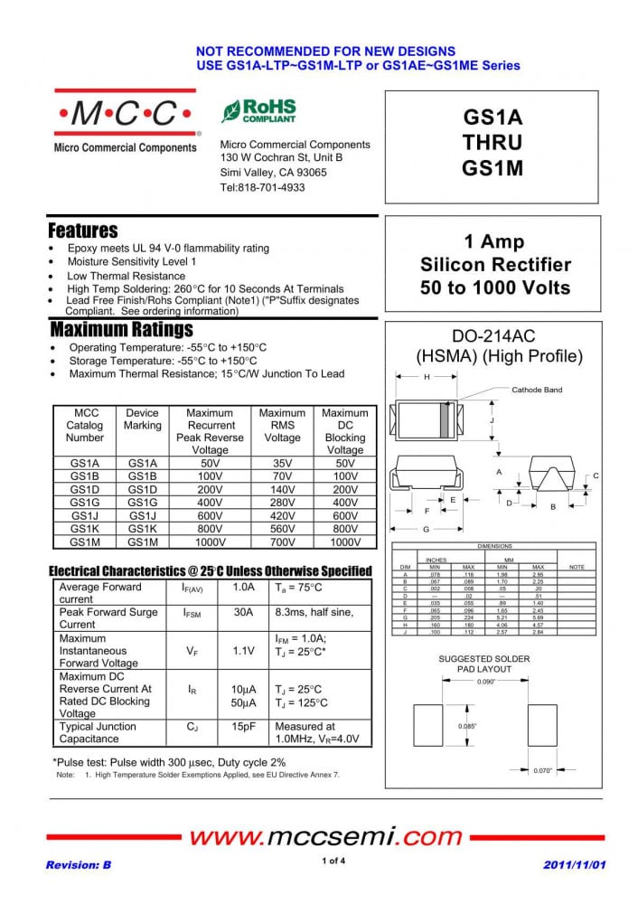 GS1M-LTP datasheet page 1