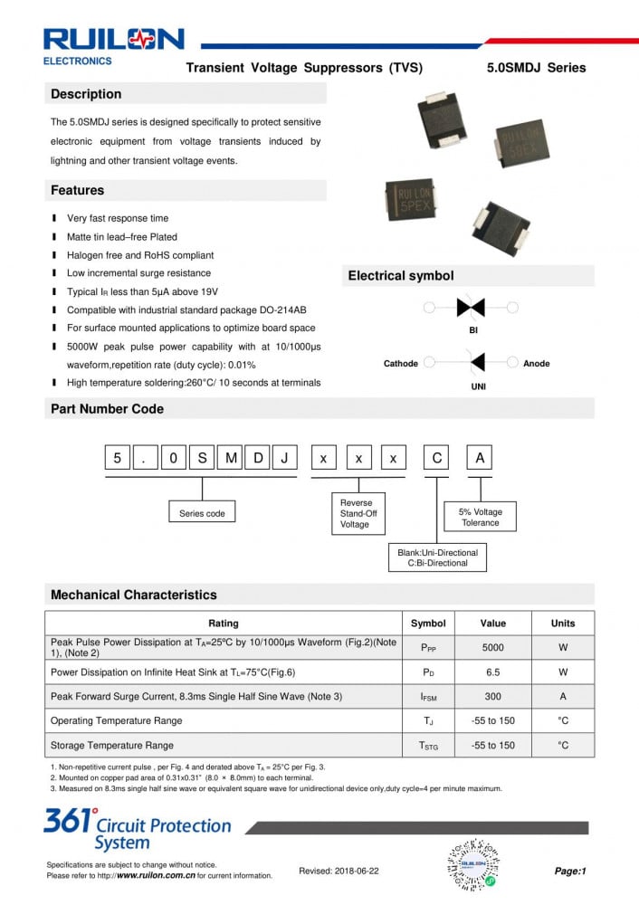5.0SMDJ24CA datasheet page 1
