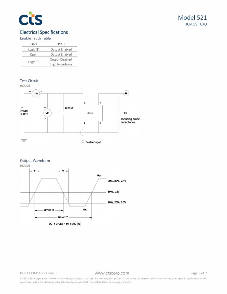 CTS 521 Model datasheet page 3