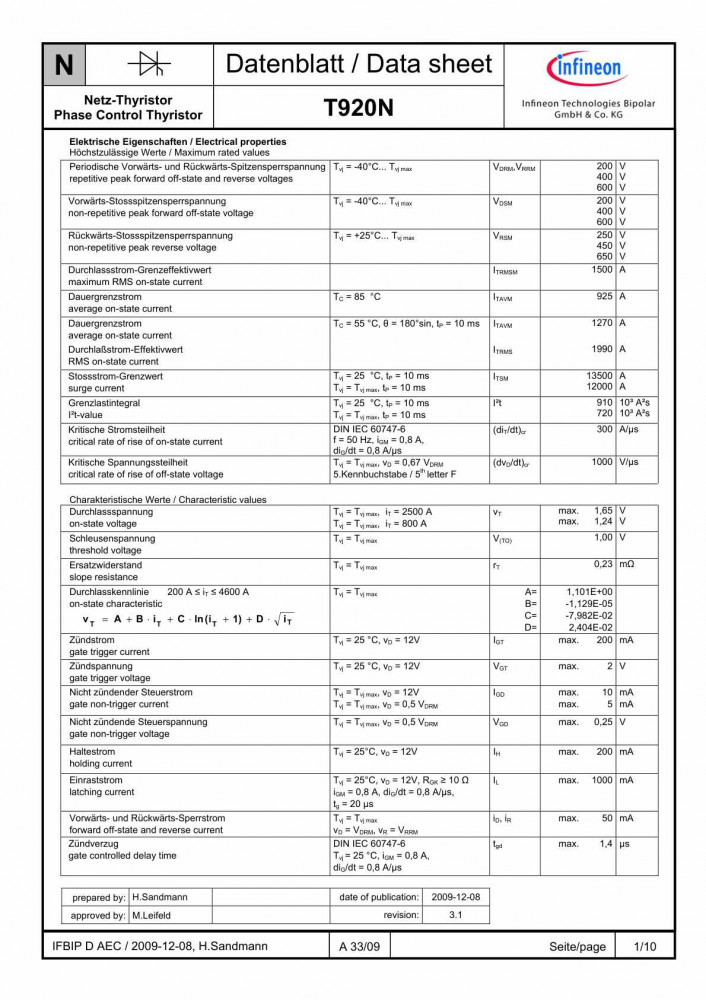 T920N data sheet page 1